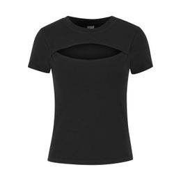 T-Shirt Urban Classics "Urban Classics Ladies Short Cut Out Tee", Damen, Gr. M, schwarz, 90% Baumwolle, 10% Elasthan, unifarben, normal, Rundhals, Shirts T-Shirt