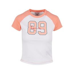 T-Shirt Karl Kani "Karl Kani Signature Print Tiny Raglan T-Shirt", Damen, Gr. S, wei&szlig;, 95% Baumwolle, 5% Elasthan, bedruckt, slim fit, Rundhals, Shirts T-Shirt