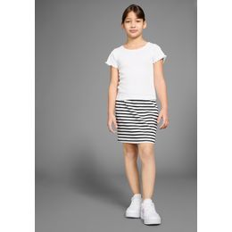 Shirt & Rock Kidsworld "Set aus T-Shirt und Rock", M&auml;dchen, Gr. 152/158, schwarz (wei&szlig;, schwarz geringelt), Feinripp, Obermaterial: 100% Baumwolle, geringelt, KOB Set-Artikel, Outfit aus T-Shirt und Rock