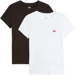 Levi's T-Shirt LEVI'S "Mini-Logo", Damen, Gr. L, 2 pack tee wei&szlig;,,, Jersey, Obermaterial: 100% Baumwolle, Basic, figurbetont normal, Rundhals, abgesteppt, Shirts T-Shirt, mit kleiner Markenlogo-Stickerei auf der Brust