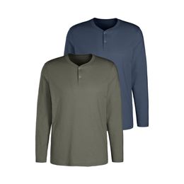 H.I.S. Langarmshirt H.I.S "- Henleyshirt langarm", Herren, Gr. XL (56/58), gr&uuml;n (khaki, blau), Slub, Obermaterial: 100% Baumwolle, unifarben, regular fit normal, Rundhals, abgesteppte Kante, Shirts Langarmshirt, Langarm, Shirt mit Knopfleiste aus strukturierter Baumwoll-Qualit&auml;t