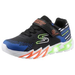Slip-On Sneaker Skechers "FLEX-GLOW 3.0", M&auml;dchen, Gr. 30, schwarz (schwarz, blau), Synthetik, Textil, Schuhe, Sneaker, Klettschuh, Kindergartenschuh mit auff&auml;lliger Sohle