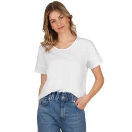 T-Shirt TRIGEMA "TRIGEMA Oversized T-Shirt mit V-Ausschnitt", Damen, Gr. M, wei&szlig;, 100% Baumwolle, Shirts T-Shirt