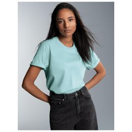 T-Shirt TRIGEMA "TRIGEMA T-Shirt DELUXE Baumwolle", Damen, Gr. M, blau (gletscher), 100% Baumwolle, Basic, Shirts T-Shirt