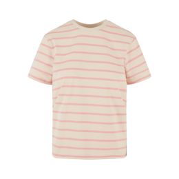 T-Shirt Urban Classics "Urban Classics Damen Ladies Striped Boxy Tee", Damen, Gr. L, lemonadepink, sandwei&szlig;, 100% Baumwolle, gestreift, relaxed fit, Rundhals, Shirts T-Shirt