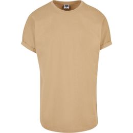 T-Shirt Urban Classics "Urban Classics Herren Long Shaped Turnup Tee", Damen, Gr. S, unionbeige, 100% Baumwolle, unifarben, loose fit, Rundhals, Shirts T-Shirt
