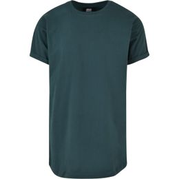 T-Shirt Urban Classics "Urban Classics Herren Long Shaped Turnup Tee", Damen, Gr. M, bottlegr&uuml;n, 100% Baumwolle, unifarben, loose fit, Rundhals, Shirts T-Shirt