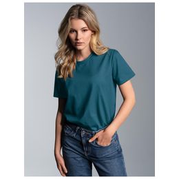 T-Shirt TRIGEMA "TRIGEMA Slim Fit T-Shirt aus DELUXE Baumwolle", Damen, Gr. XL, blau (petrol), 100% Baumwolle, Basic, Shirts T-Shirt