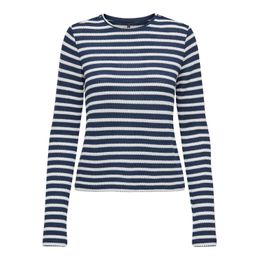 Langarmshirt Only "ONLBIRGITTE L/S O-NECK TOP JRS", Damen, Gr. S, naval academy stripes:cloud dancer, Jersey, Obermaterial: 69% Viskose, 30% Polyester, 1% Elasthan, gestreift, regular fit, Rundhals, Shirts Langarmshirt