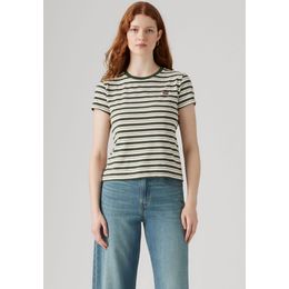 Levi's T-Shirt LEVI'S "PERFECT TEE", Damen, Gr. S (36), gr&uuml;n stripe mountai, Single Jersey, Obermaterial: 100% Baumwolle, gestreift, figurbetont normal, Rundhals, Shirts T-Shirt, mit kleiner Logo-Stickerei