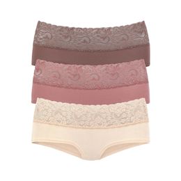 Panty Vivance, Damen, Gr. 32/34, bunt (rose, beere, mahagoni), Single Jersey, Obermaterial: 95% Baumwolle, 5% Elasthan. Spitze: 93% Polyamid, 7% Elasthan (LYCRA), unifarben, körpernah, Unterhosen Panty, aus elastischer Baumwolle mit floraler Spitze