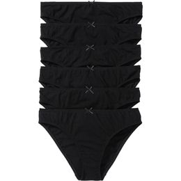 Slip bonprix, Damen, Gr. 44/46 (L), 6 Stk., schwarz, Obermaterial: 95% Baumwolle, 5% Elasthan, Unterhosen Slip, Slip (6er Pack)