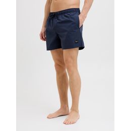 Jack & Jones Badeshorts JACK & JONES "JPSTMAUI Badeshort mit elastischem Bund und normalem Schnitt", Herren, Gr. S, N-Gr, blau (navy blazer), Web, Polyester, unifarben, Badehosen Badeshorts, unifarben, modisch, slim fit, Polyester