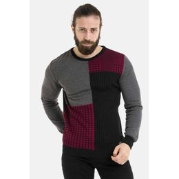 Cipo & Baxx Rundhalspullover CIPO & BAXX "Pullover", Herren, Gr. L, grau, 50% Baumwolle, 50% Polyacryl, kariert, regular fit, Rundhals, Pullover Rundhalspullover, im modernen Look, CP263