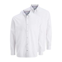Jack & Jones Langarmhemd JACK & JONES "JJOXFORD DETAIL SHIRT LS 2 PACK MP", Herren, Gr. M, N-Gr, wei&szlig; (wei&szlig; pack:with wei&szlig;), Web, Obermaterial: 100% Baumwolle, unifarben, relaxed fit normal, Hemden