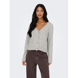 Only Damen Strickjacke "ONLRENE LIFE LS CARDIGAN CC KNT"light grau melange detail:silber button, Gr. S, unifarben, Strick, Obermaterial: 65%