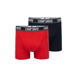 Boxershorts CAMP DAVID, Damen, Gr. M, 2 Stk., rot (rot, navy), Webqualit&auml;t, Obermaterial: 95% Baumwolle, 5% Elasthan, unifarben, k&ouml;rpernah, Unterhosen, im 2er- Pack mit Logobund