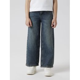 Weite Jeans name it "NKFROSE f&uuml;r M&auml;dchen mit weitem Bein und klassischem Sitz", M&auml;dchen, Gr. 122, N-Gr, blau (vintage dunkelblau denim), Denim/Jeans, Obermaterial: 100% Baumwolle, unifarben, normal kn&ouml;chellang, Jeans, normal, Denim, Abriebeffekte, Rei&szlig;verschluss