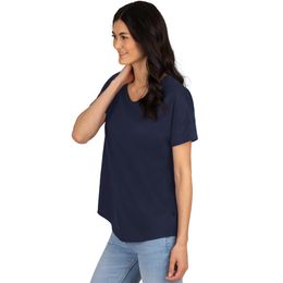 T-Shirt TRIGEMA "TRIGEMA Oversized T-Shirt mit V-Ausschnitt", Damen, Gr. XL, blau (navy), 100% Baumwolle, Shirts T-Shirt