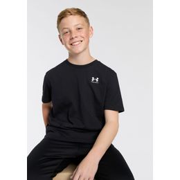 T-Shirt Under Armour "UA B SPORTSTYLE LC SS", Jungen, Gr. L, wei&szlig; (schwarz,, wei&szlig;), Obermaterial: 60% Baumwolle, 40% Polyester, normal, Rundhals, Shirts T-Shirt, F&uuml;r Kinder
