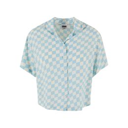 T-Shirt Urban Classics "Urban Classics Damen Ladies Resort Shirt", Damen, Gr. S, oceanblaucheck, 100% Viskose, gebl&uuml;mt, loose fit, amerikanischer Ausschnitt, Shirts T-Shirt