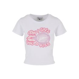 T-Shirt Karl Kani "Karl Kani Signature Bubblegum Short Tee", Damen, Gr. L, weiß, 95% Baumwolle, 5% Elasthan, bedruckt, normal, Rundhals, Shirts T-Shirt
