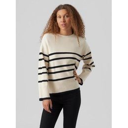V&eacute;ro Moda Rundhalspullover VERO MODA "VMSABA LS O-NECK STRIPE PULLOVER GA NOOS", Damen, Gr. M, schwarz (birch stripes schwarz), Feinstrick, Obermaterial: 50% Viskose, 28% Polyester, 22% Nylon, gestreift, Po-bedeckend, Rundhals, Pullover Rundhalspullover, mit Streifenmuster