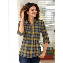 Langarmbluse Casual Looks, Damen, Gr. 38, gelb (ocker, kariert), 100% Baumwolle, gemustert, kariert, mehrfarbig, Blusen