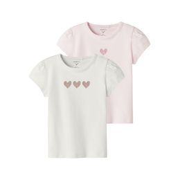 Kurzarmshirt name it "NBFHULLU 2P SS TOP BOX", M&auml;dchen, Gr. 62, ballerinapack:cloud dancer, Jersey, Obermaterial: 95% Baumwolle, 5% Elasthan, bedruckt, normal, Rundhals, Shirts