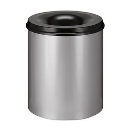 Sicherheitspapierkorb, Stahl, flammhemmend, Volumen 80 l, Hx&Oslash; 540 x 465 mm, Korpus alusilber / L&ouml;schkopf schwarz kaiserkraft