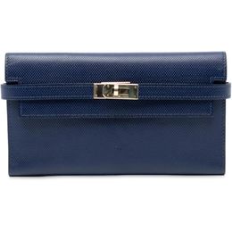 Herm&egrave;s Herm&egrave;s Portemonnaie - Grain dH Leather Kelly Longue Wallet - Gr. unisize - in Blau - f&uuml;r Damen