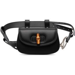 Gucci Bauchtaschen - Mini Leather Bamboo 1947 Belt Bag - Gr. ONE SIZE - in Schwarz - f&uuml;r Damen