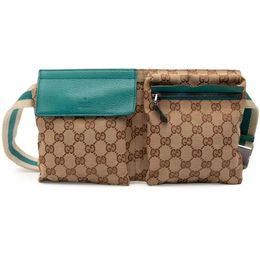Gucci Bauchtaschen - GG Canvas Web Double Pocket Belt Bag - Gr. ONE SIZE - in Braun - f&uuml;r Damen