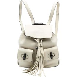 Gucci Rucks&auml;cke - Leather Bamboo Tassel Backpack - Gr. unisize - in Wei&szlig; - f&uuml;r Damen