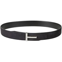 Tom Ford Gürtel - T-logo Plaque Reversible Buckle Belt Black - Gr. 90 - in Schwarz - für Damen