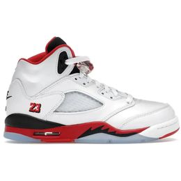 Nike Low-Top Sneaker - Jordan 5 Retro Fire Red Black Tongue (2025) (GS) - Gr. 36,5 (EU) - in Wei&szlig; - f&uuml;r Damen