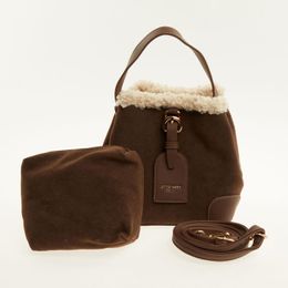 Otto Kern Braune Henkeltasche mit Sherpa-Rand