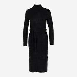 Schwarzes geripptes Midikleid