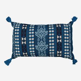 Blau-cremefarbenes Kissen mit geometrischem Muster 60x35cm