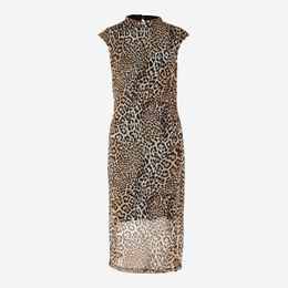 Beigefarben-schwarzes Midikleid mit Leopardenmuster