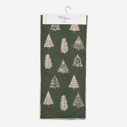 Dunkelgr&uuml;ner Tischl&auml;ufer mit Weihnachtsbaum-Motiv 40x182cm