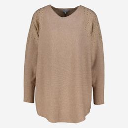 Stitch & Pieces Beigefarbener Pullover mit Nieten und Glaskristallen