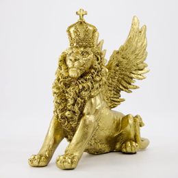 Goldfarbene Löwenfigur mit Flügeln und Krone 25x27cm