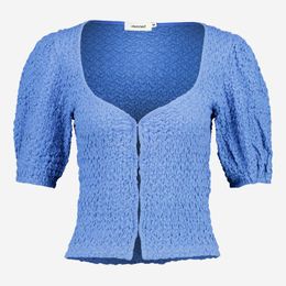 sweewë Blaue strukturierte Bluse mit Puffärmeln