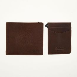 2-teiliges braunes Geldb&ouml;rse & Etui Set aus Leder