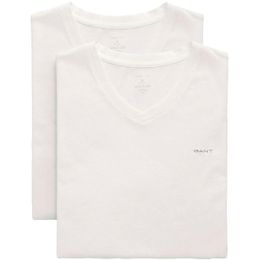 Gant Herren Unterziehshirt "V-NECK T-SHIRT 2-PACK", Gr. M, wei&szlig;, Jersey, Obermaterial: 100% Baumwolle, unifarben, Unterhemden, mit Markenlabel auf