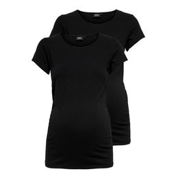 Only Maternity Damen Umstandsshirt "OLMLOVELY S/S ONECK TOP 2PACK JRS NOOS", schwarz, Gr. XS, unifarben, Jersey, Obermaterial: 95% Baumwolle, 5%