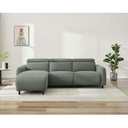 Ecksofa Home Affaire, B:274cm H:100cm T:181cm, grau, 100% Polyester, Wohnzimmer, Sofas, "SKAANE in Cord, L-Form, 274 cm, manuelle u. elektrische