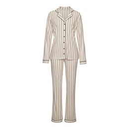 Vivance Dreams Damen Pyjama, Gr. 44, beige, Single Jersey, Obermaterial: 50% Baumwolle, 50% Viskose, gestreift, Basic, Homewear-Sets, mit kreativen