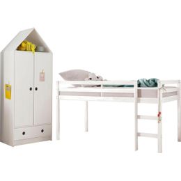 Jugendzimmer-Set OTTO HOME, weiß, Schlafzimmermöbel-Sets, "Alpi", Hochbett und Kleiderschrank in Hausoptik, perfekt für kleine Räume